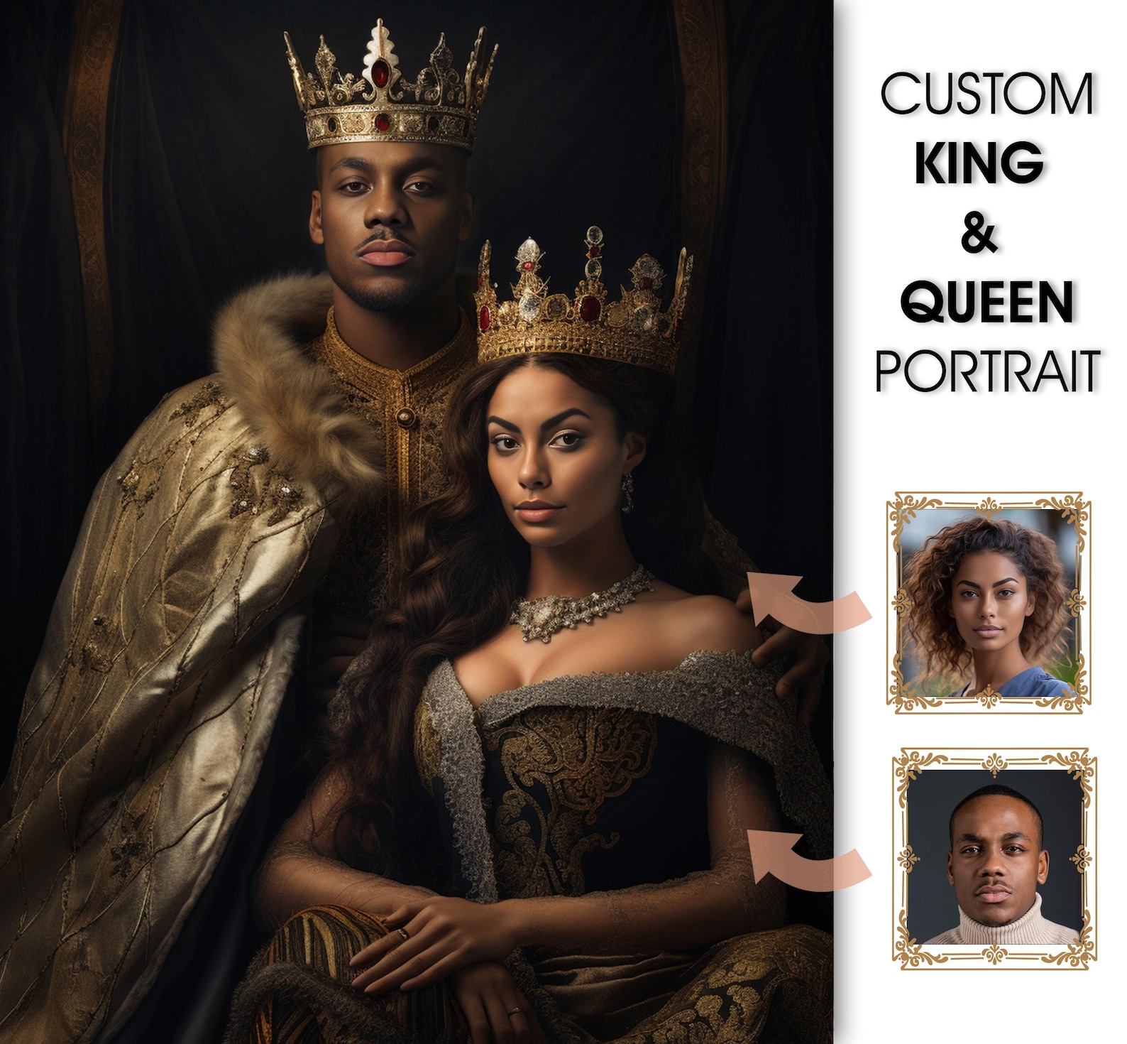 Regal Custom King and Queen Portraits, Personalized Royal Couple Art ...