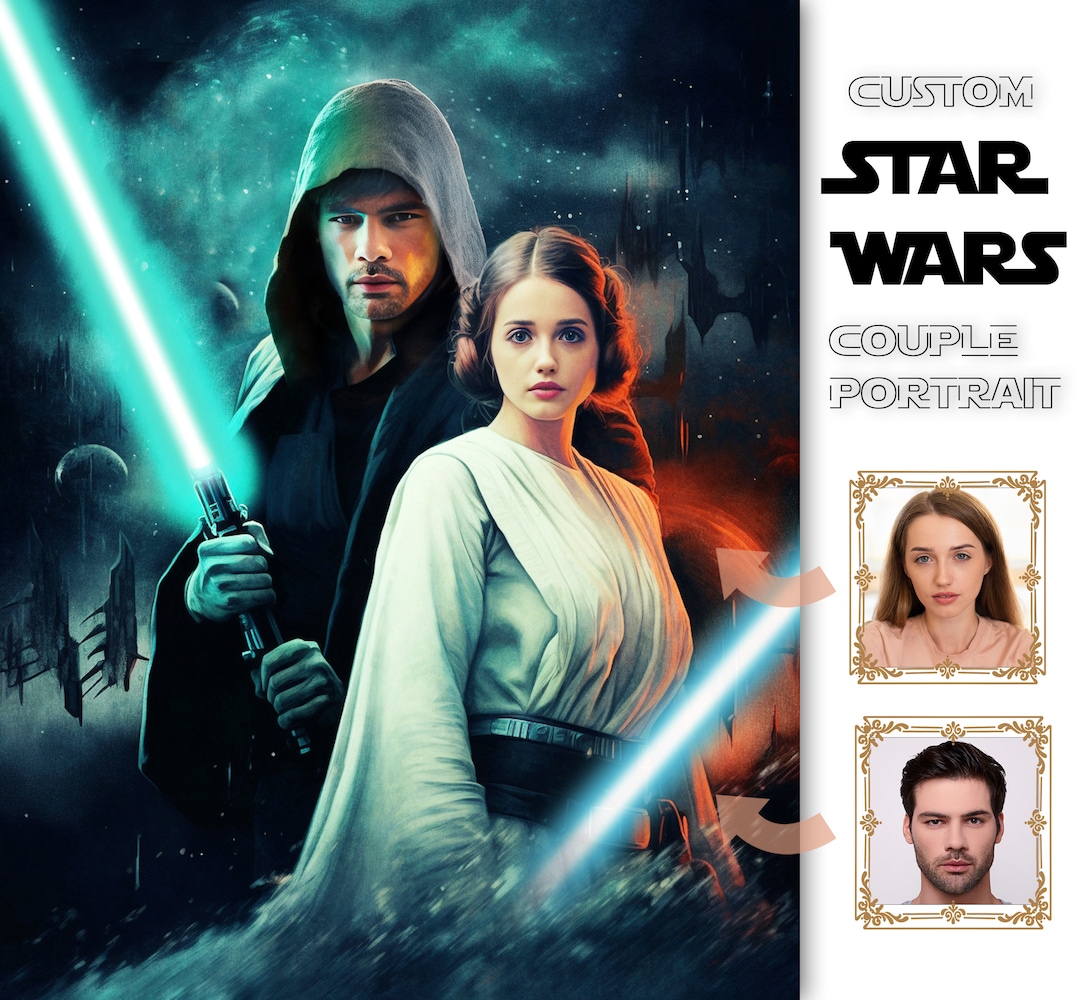 Personalized Star Wars Couple Portraits, Custom Star Wars Jedi Couple ...
