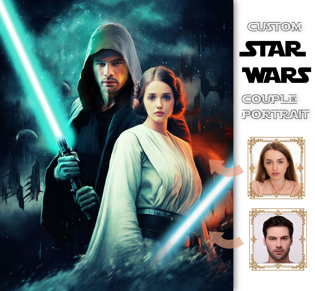 Personalized Star Wars Couple Portraits, Custom Star Wars Jedi Couple Art, Custom Jedi Couple ...