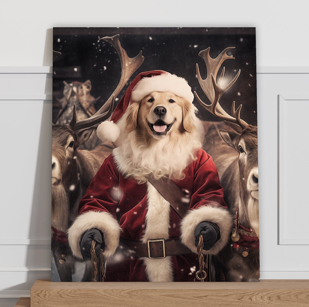 Custom Santa Dog Portrait, Christmas Dog Portraits, Personalized Pet ...
