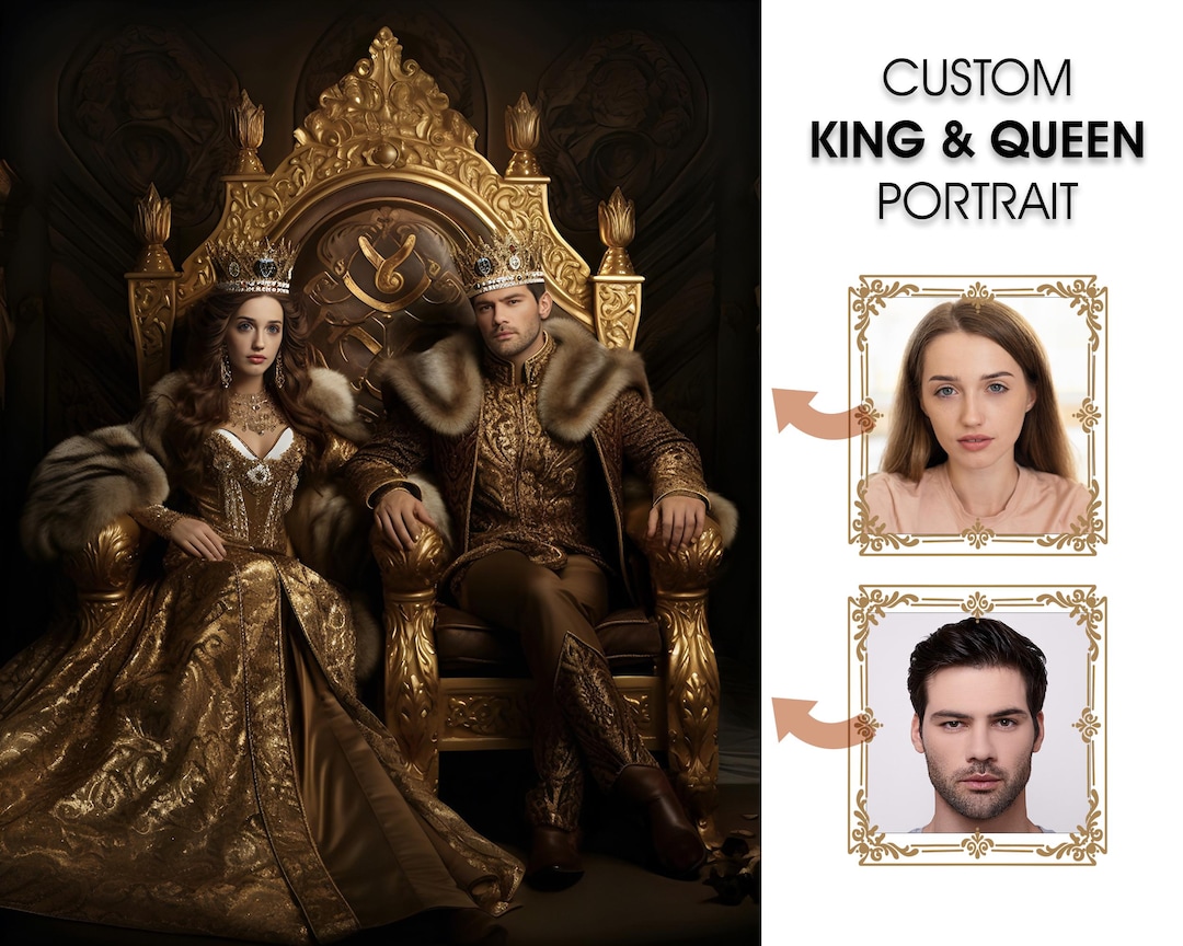 Regal Custom King and Queen Portraits, Personalized Royal Couple Art ...