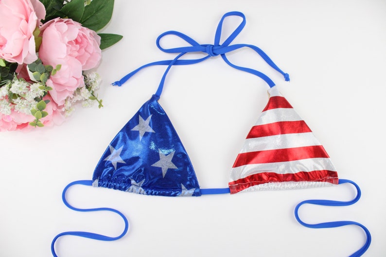 American Flag Adjustable Triangle Bikini Top Metallic Womens - Etsy