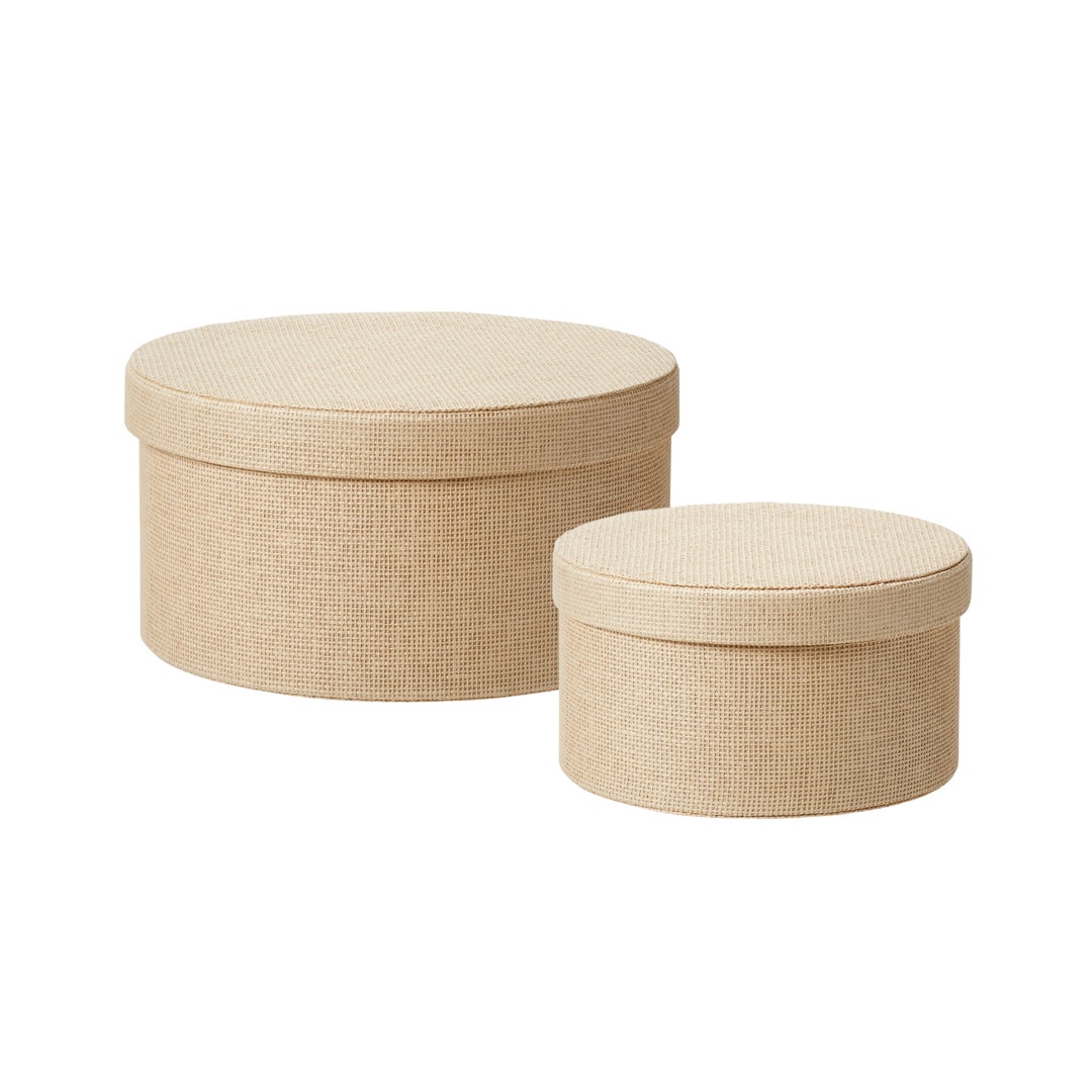 Large Beige Woven Textured Effect Round Hat Box (set of 2) With Lid ...