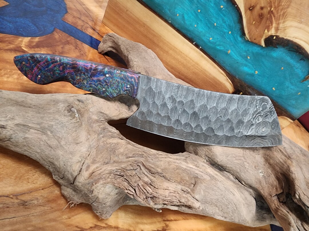 Handmade Damascus Meat Cleaver Kitchen Knife With Custom Black Ash Burl ...