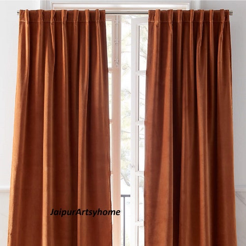 Luxury Cotton Velvet Curtain Rust Color Velvet Curtain - Etsy