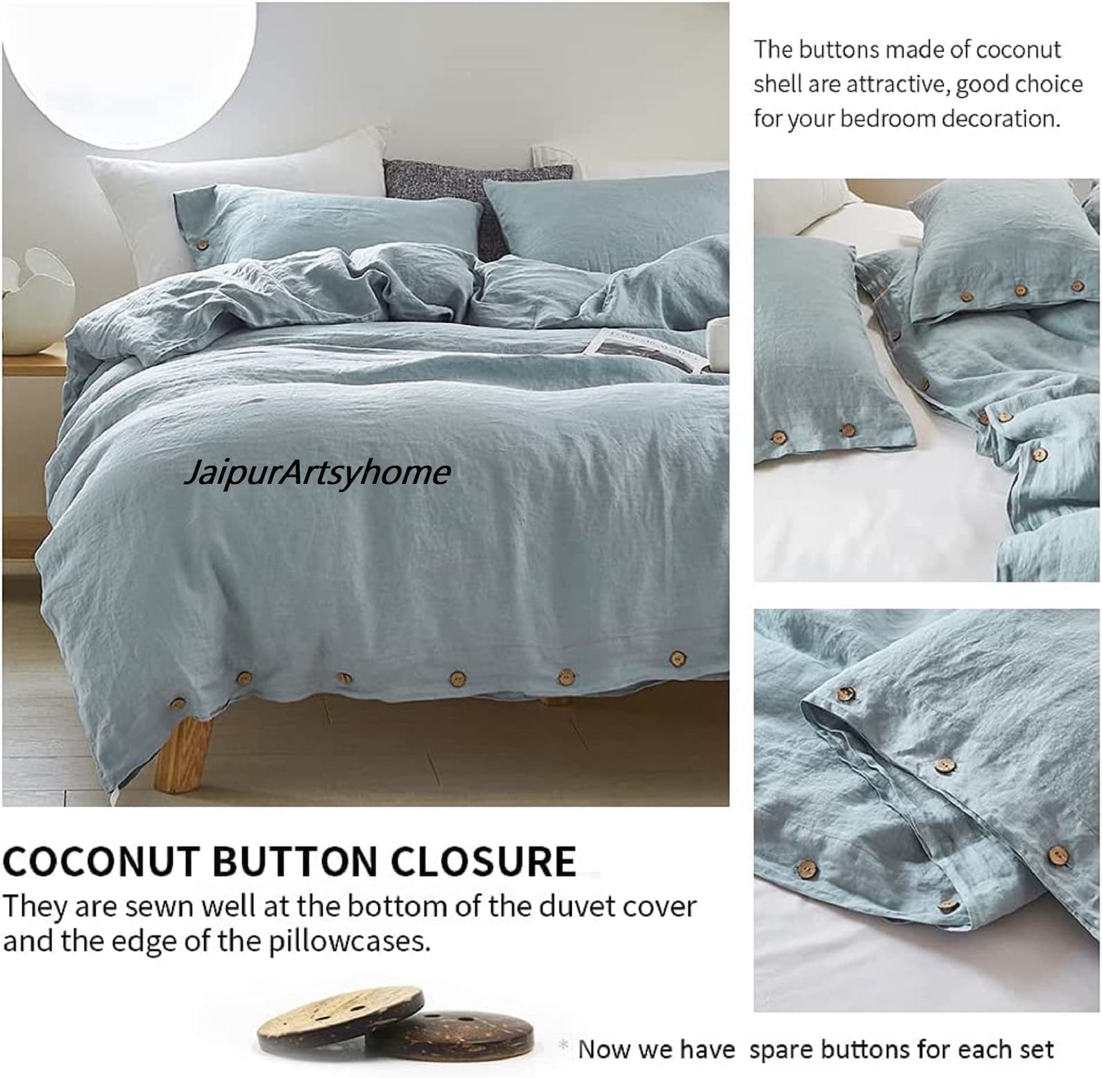 Dusty Blue Linen Duvet Cover Duvet Cover With Buttons Boho - Etsy