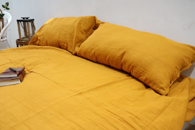 Handmade Yellow Mustard Linen Duvet Cover Set: Boho Bedding - Etsy
