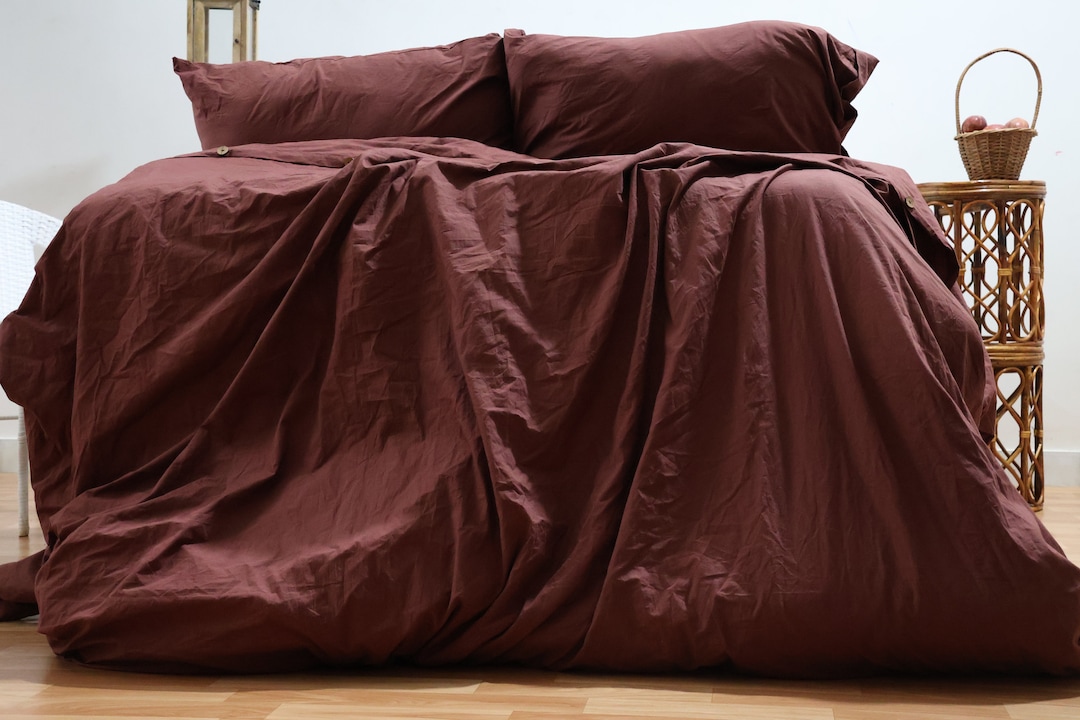 Brick Red Linen Duvet Cover Set: Stonewashed Boho Bedding - Etsy