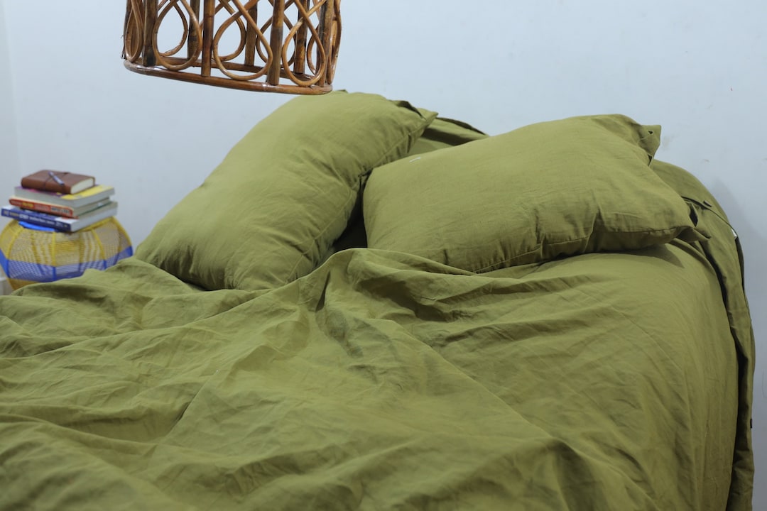 Handmade Olive Green Stonewashed Cotton Duvet Cover Set - Etsy
