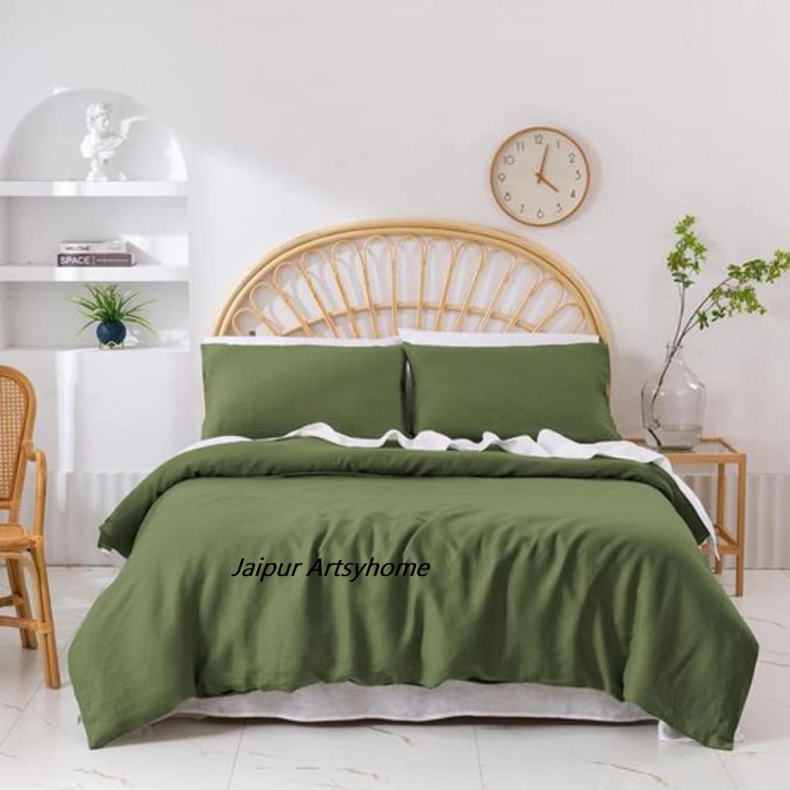 Olive Green Linen Bedding Set/ Green Linen Duvet Cover/queen - Etsy