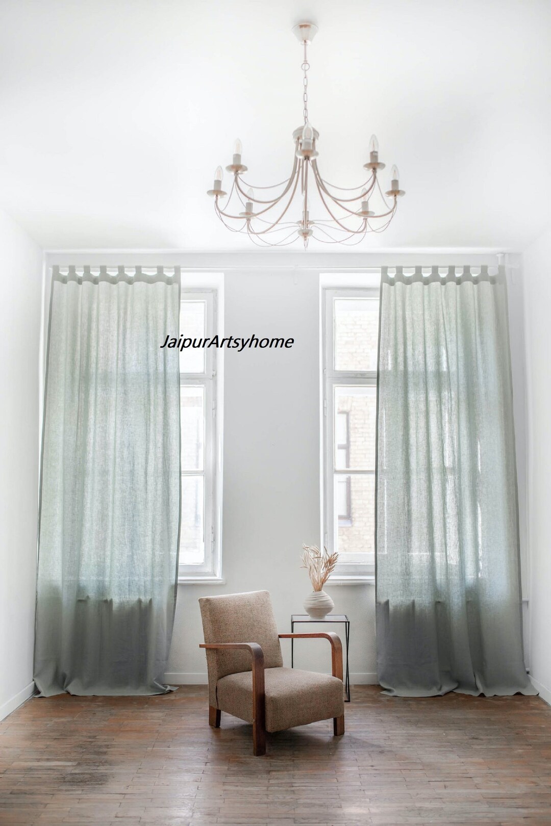 Linen Curtain in Sage Green Color Window Curtain Boho Curtain - Etsy