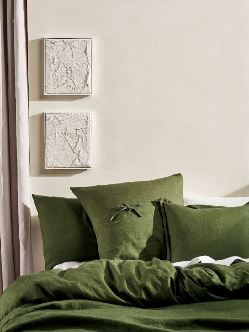 Olive Green Linen Duvet Cover Softened Linen Bedding Set - Etsy