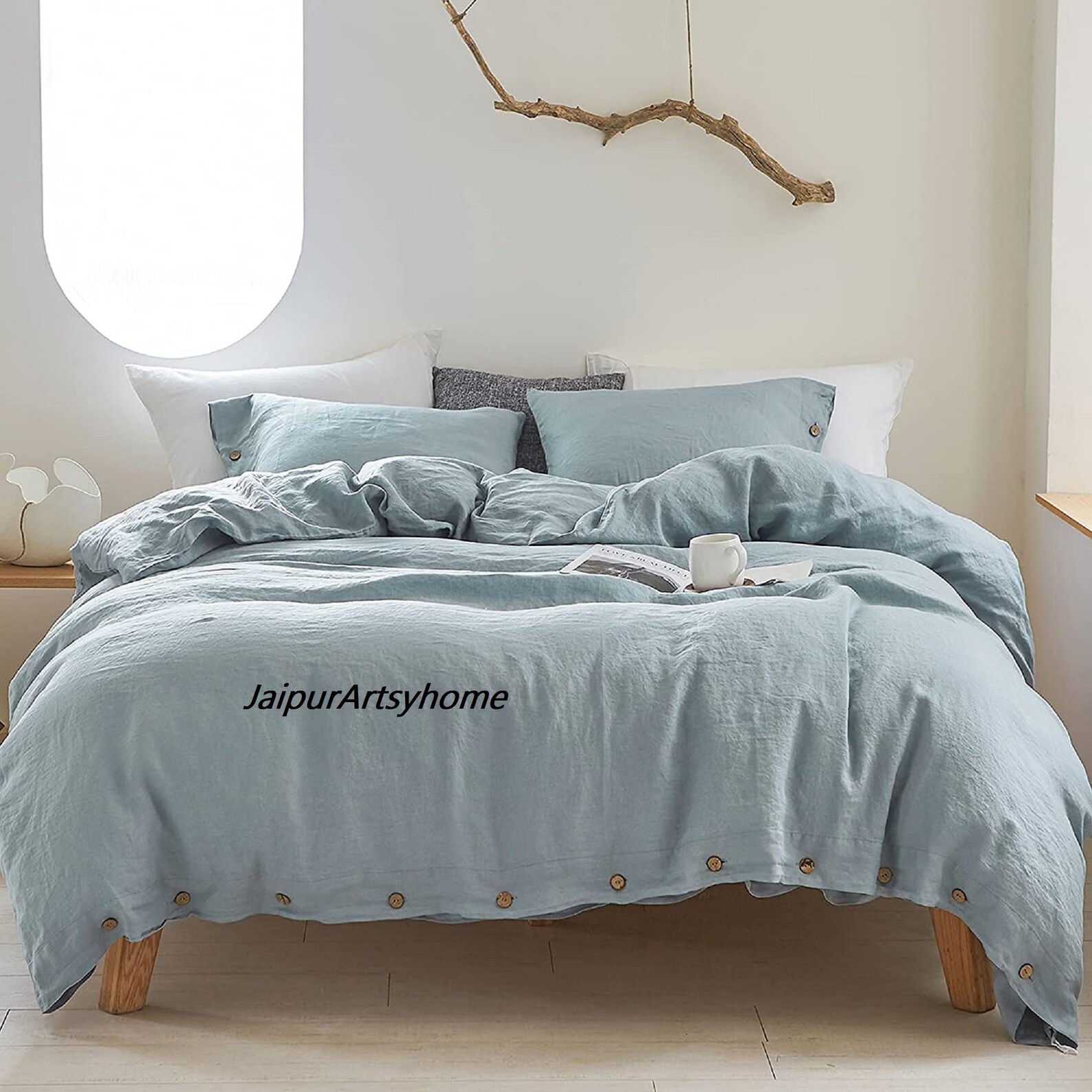 Dusty Blue Linen Duvet Cover Duvet Cover With Buttons Boho - Etsy