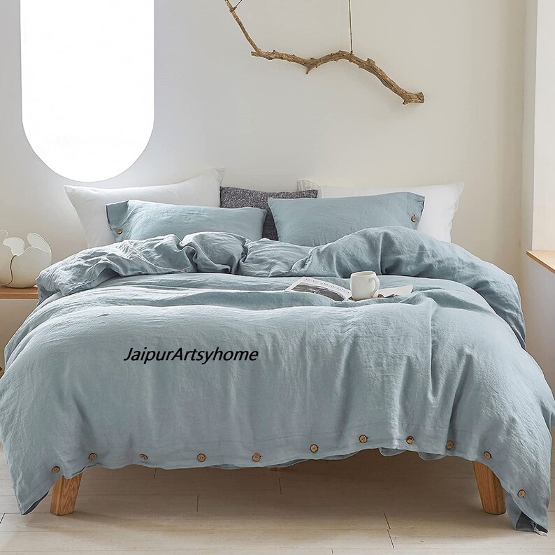 Dusty Blue Linen Duvet Cover Duvet Cover With Buttons Boho - Etsy