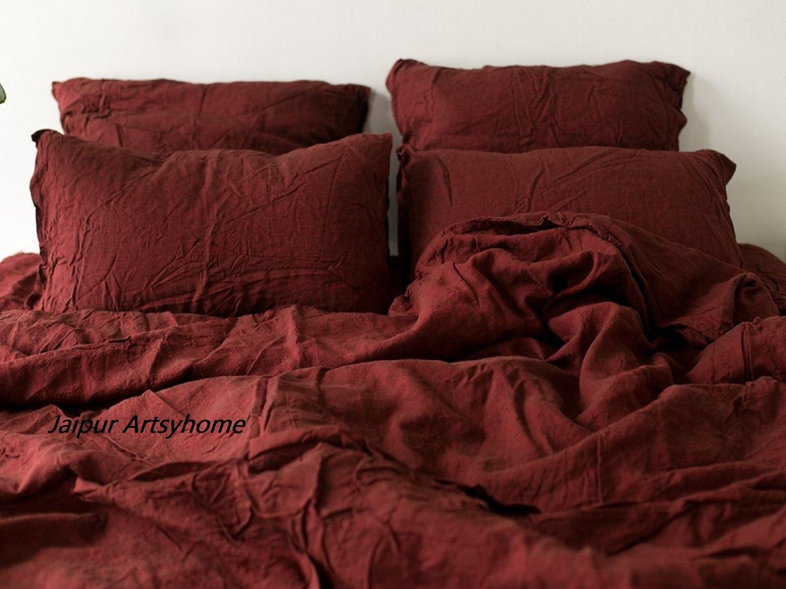 Linen Duvet Cover With Buttons in Deep Burgundy / Washed Soft | Etsy