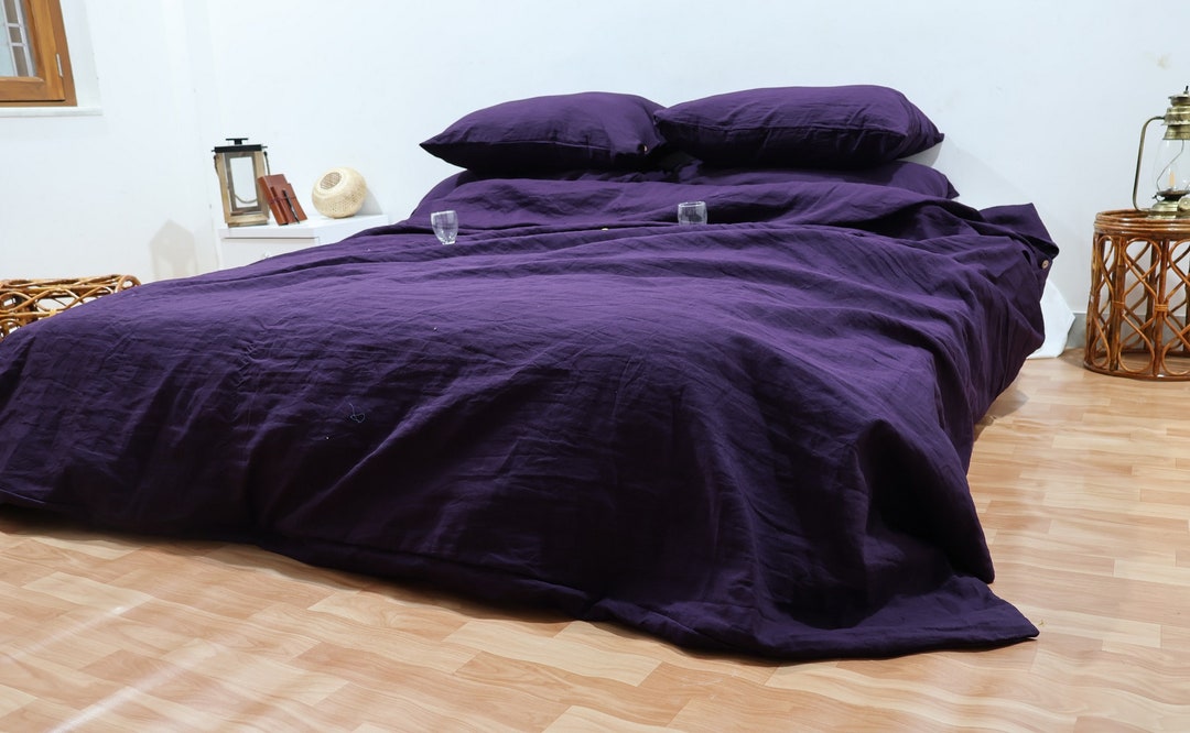 Handmade Dark Purple Linen Duvet Cover Set With Pillowcases - Etsy