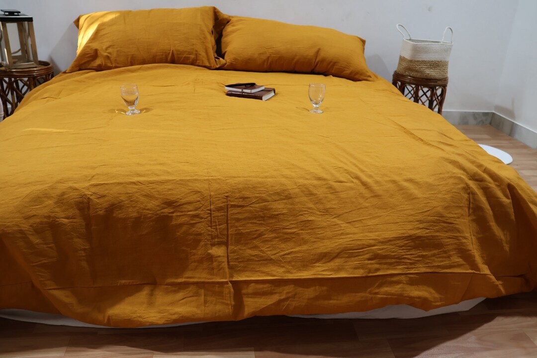 Mustard Color Linen Duvet Cover Softened Linen Bedding Set, Duvet Cover ...