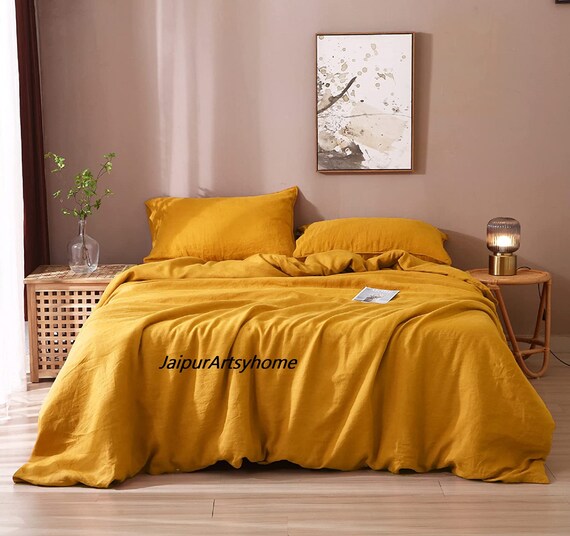 Yellow Mustard Linen Duvet Cover Set Linen Bedding Comforter - Etsy