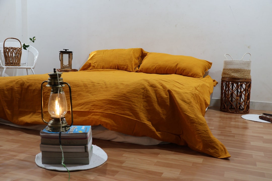 Yellow Mustard Linen Duvet Cover Set, Linen Bedding, Comforter Cover ...