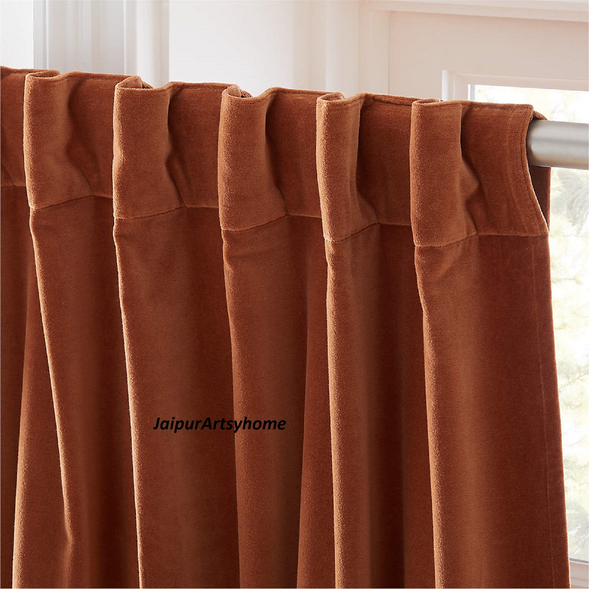 Luxury Cotton Velvet Curtain Rust Color Velvet Curtain - Etsy