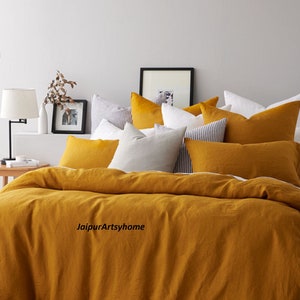 Mustard Color Linen Duvet Cover Softened Linen Bedding Set | Etsy