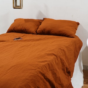 Linen Duvet Cover in Rust Color. Stonewashed Linen Bedding Cover, Duvet ...