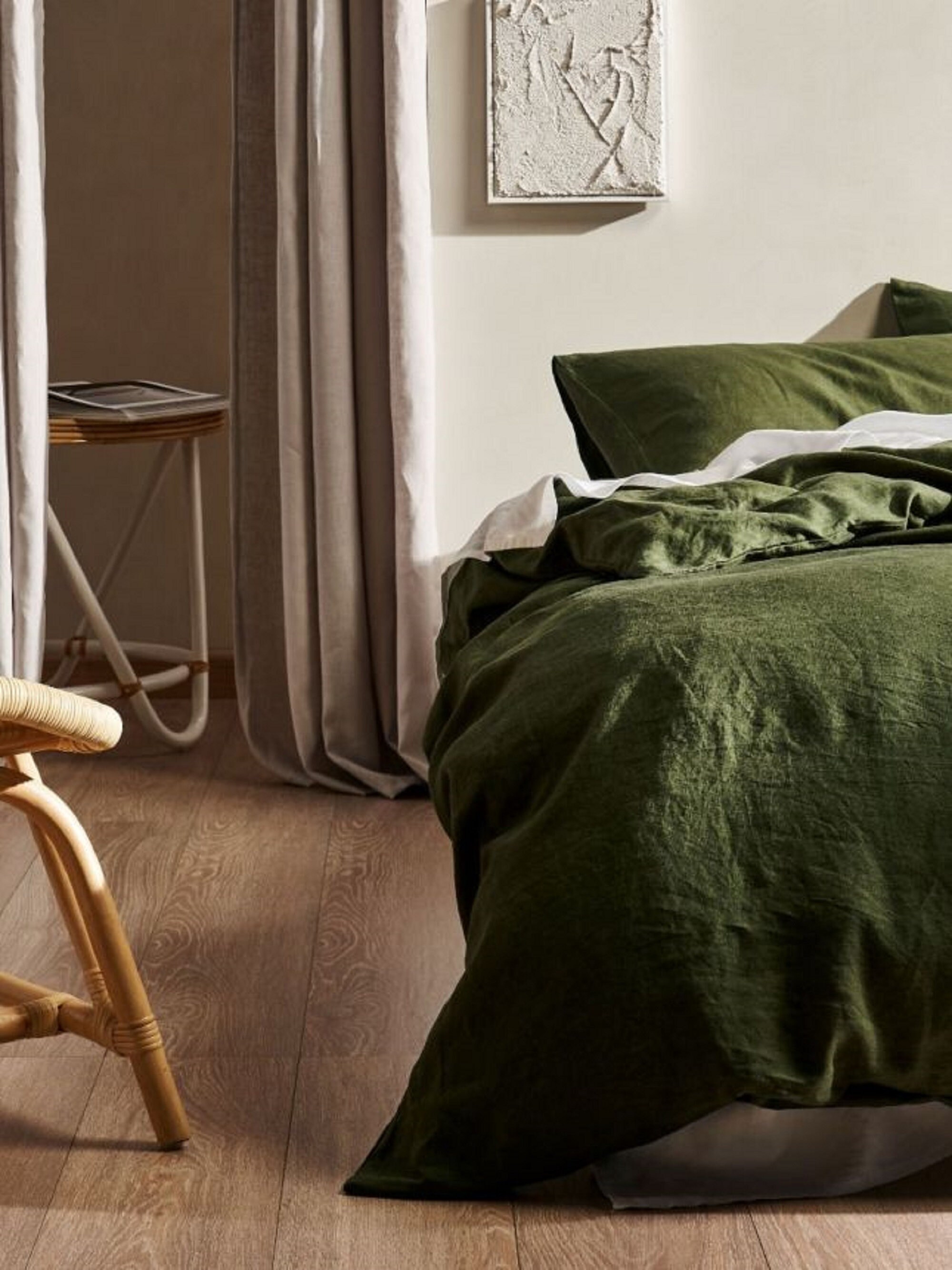 Olive Green Linen Duvet Cover Softened Linen Bedding Set - Etsy