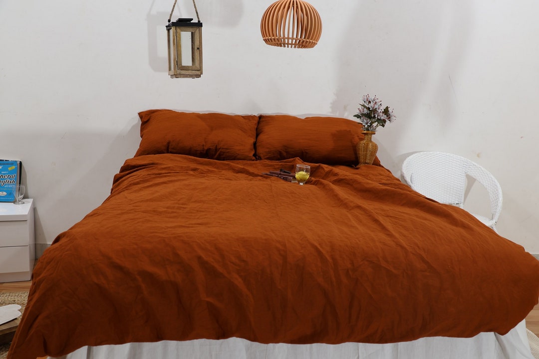 Handmade Rust Orange Linen Duvet Cover Set: Stonewashed Bedding - Etsy