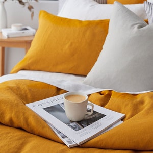 Mustard Color Linen Duvet Cover Softened Linen Bedding Set | Etsy