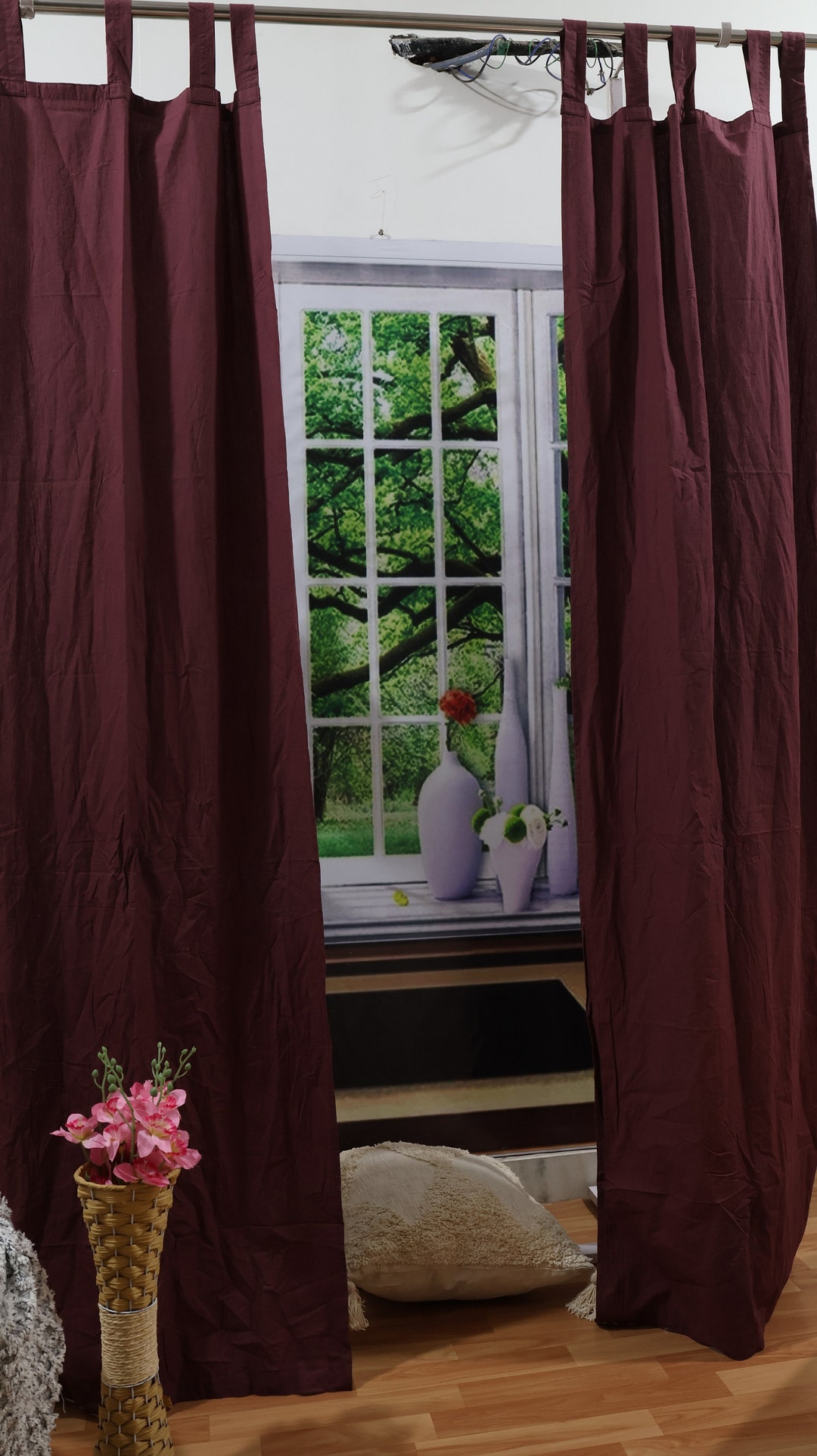 Maroon 100% Stonewashed Cotton Curtain Solid Window Curtains Living ...