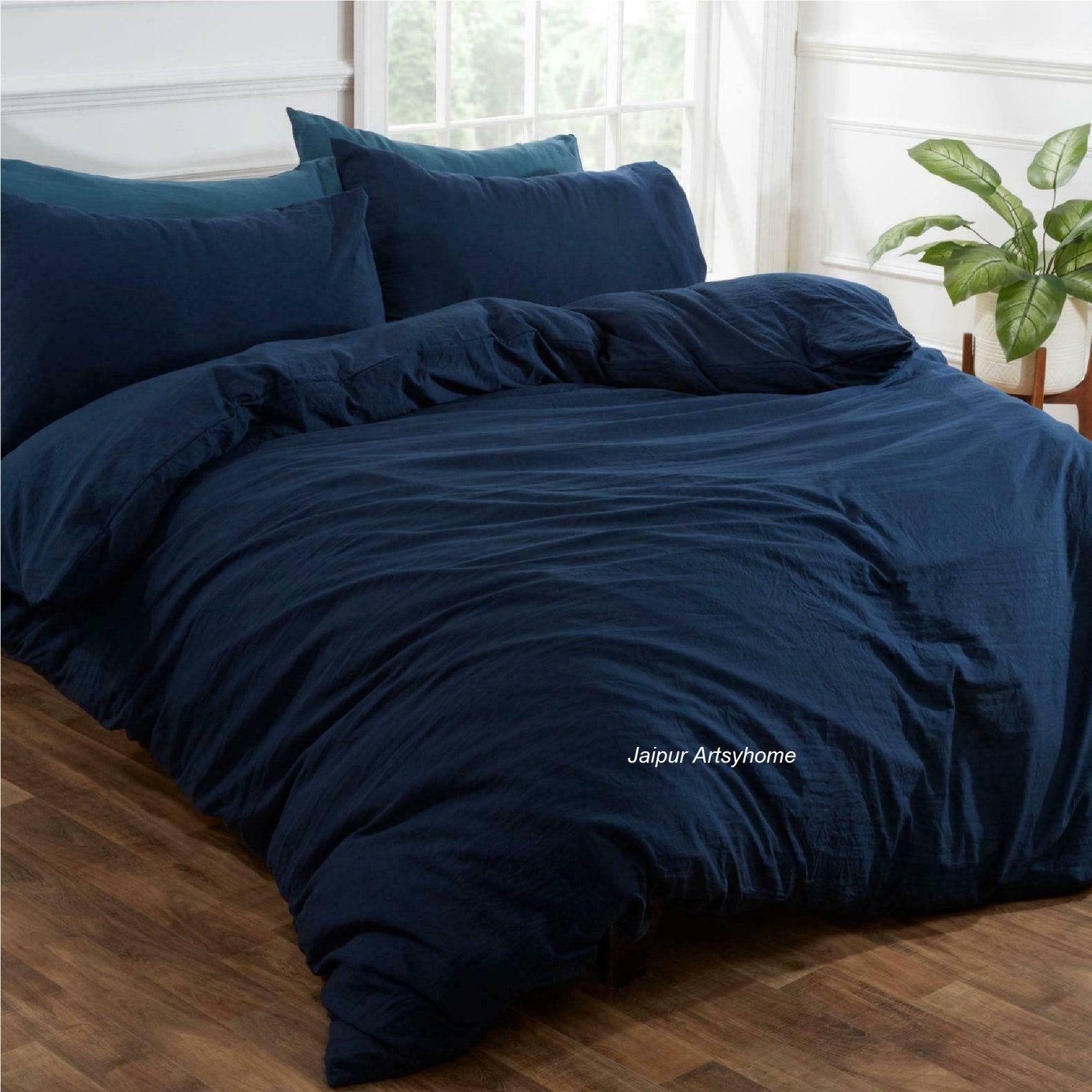 Navy Blue Color 100% Cotton Duvet Cover Boho Duvet Cover King - Etsy