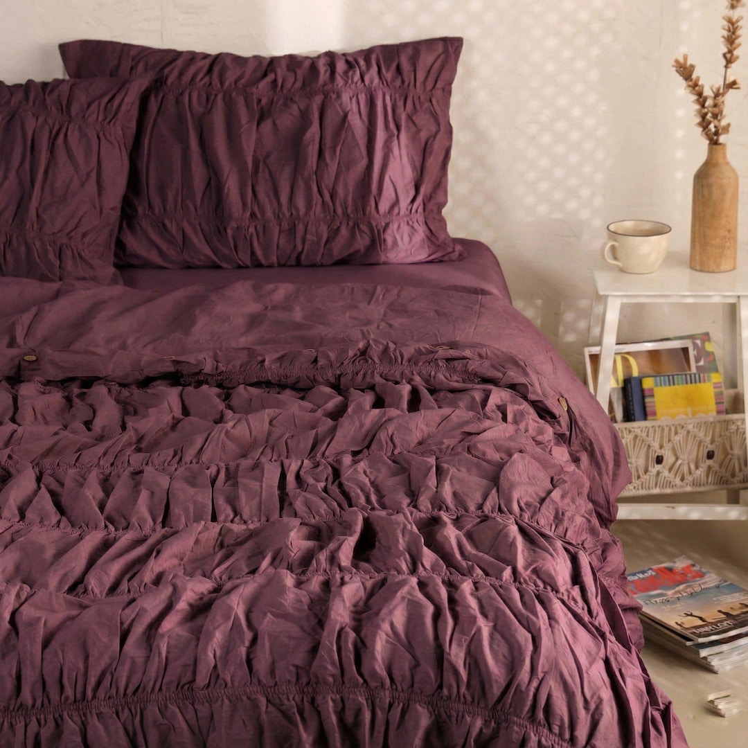 Plum Linen Duvet Cover Set, Stonewashed 100% Linen Bedding - Etsy