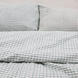 Cotton Gingham Duvet Cover Set- Sage Green Check Duvet Covers Lattice ...