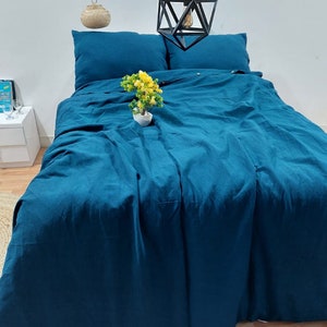 Linen Blue Color Duvet Cover, Stonewashed Comforter Cover Blue Linen ...