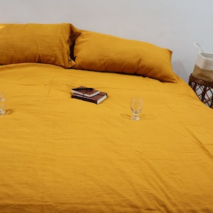 Mustard Color Linen Duvet Cover Softened Linen Bedding Set, Duvet Cover ...