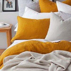Mustard Color Linen Duvet Cover Softened Linen Bedding Set | Etsy