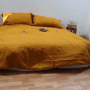 Mustard Color Linen Duvet Cover Softened Linen Bedding Set, Duvet Cover ...