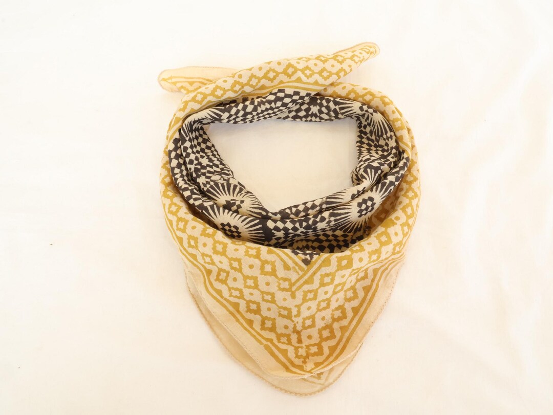Hand Block Print Cotton Bandana: Boho Scarf, Organic Colors (21x21) - Etsy