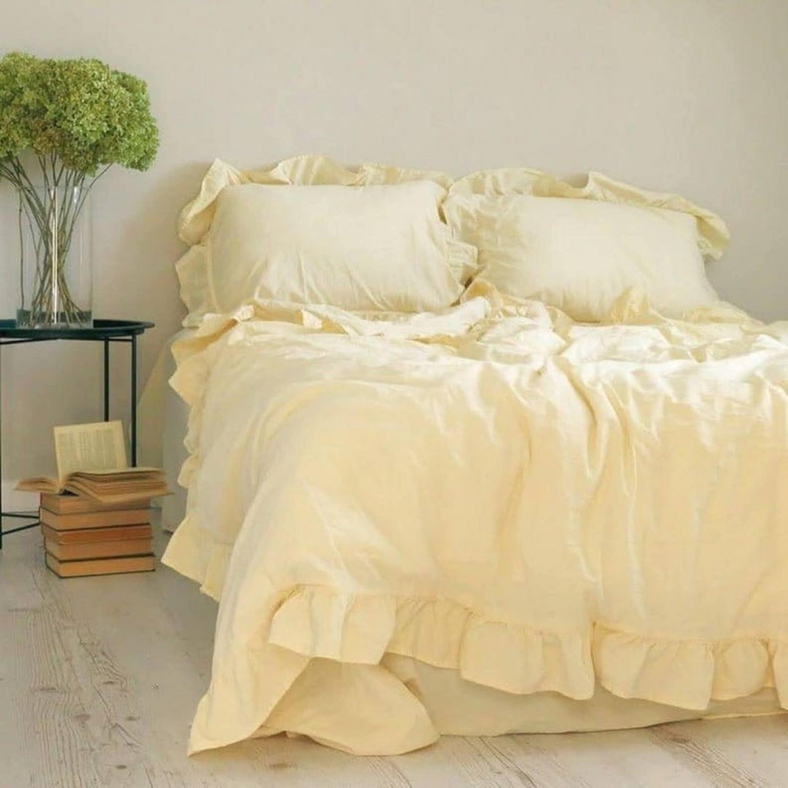 Ruffle Yellow Pastel Bedding Set Custard Yellow Queen Duvet - Etsy