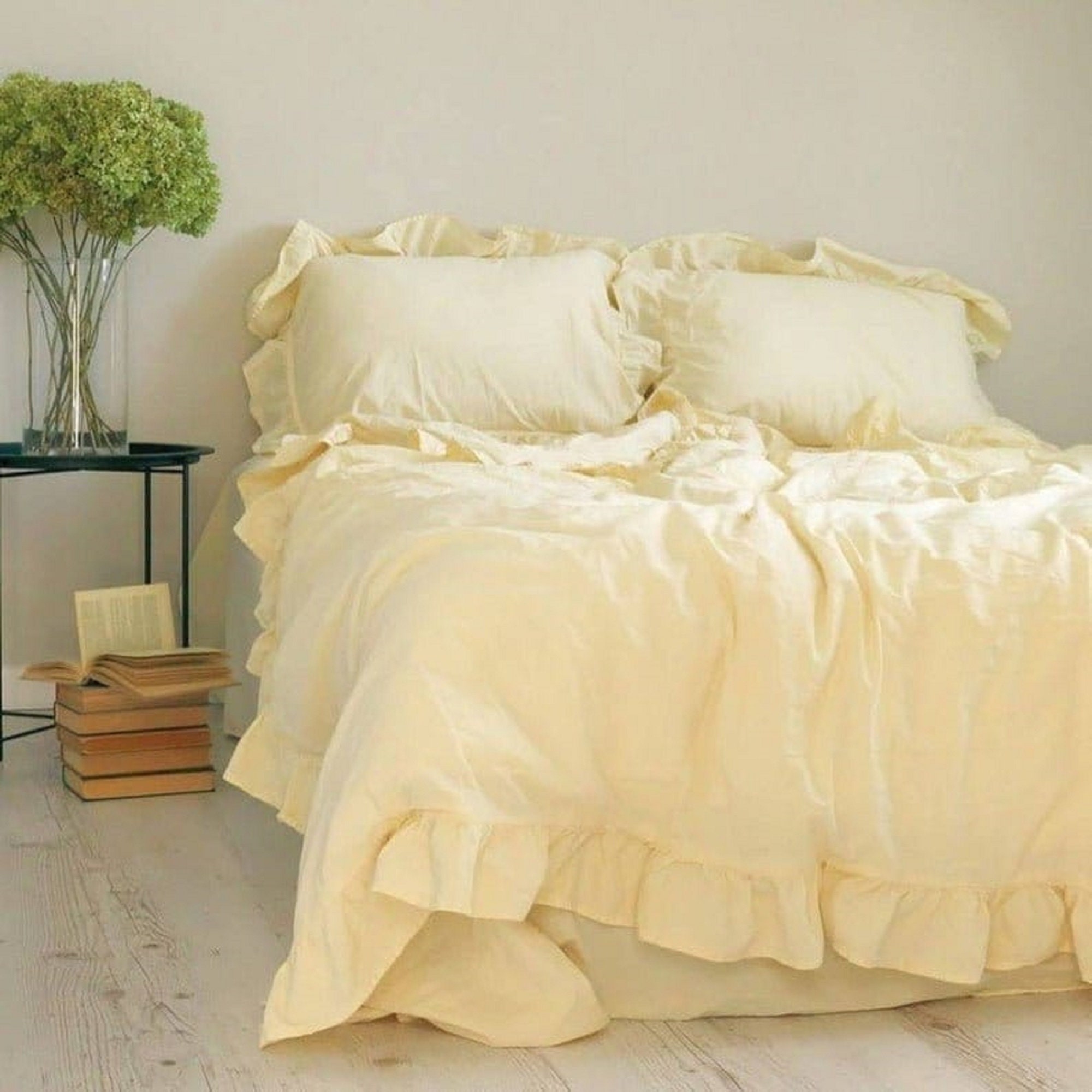 Ruffle Yellow Pastel Bedding Set Custard Yellow Queen Duvet - Etsy