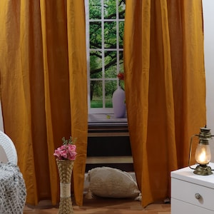 Handmade Yellow Mustard Cotton Curtains: Modern Farmhouse Style, Two ...