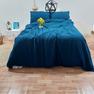 Linen Blue Color Duvet Cover, Stonewashed Comforter Cover Blue Linen ...