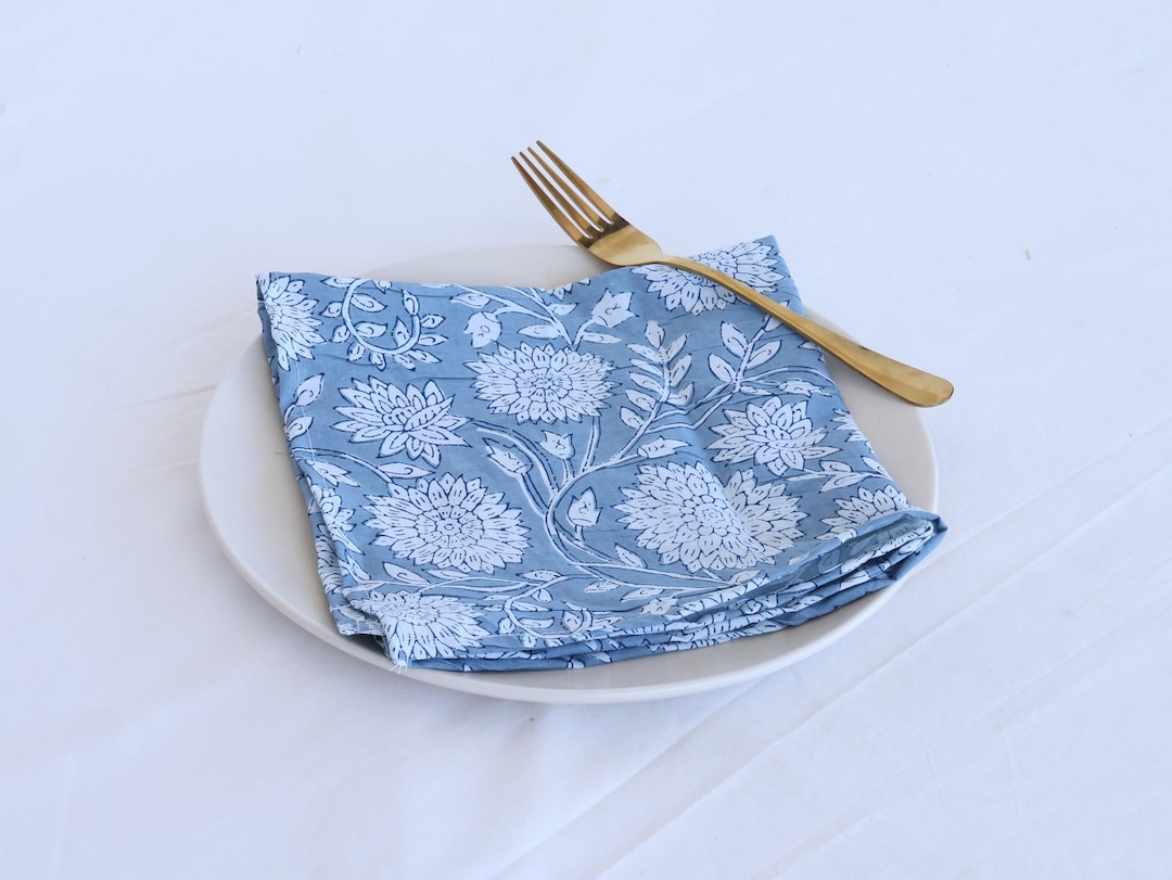100 Pack Handblock Printed Napkins, Kitchen Napkins, Floral Washable ...
