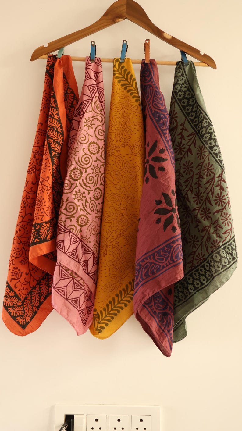 Organic Cotton Bandana Set: Vintage Boho Block Print Head Wrap - Etsy