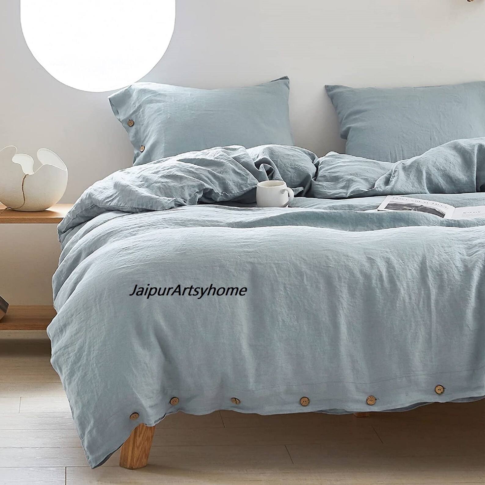 Dusty Blue Linen Duvet Cover Duvet Cover With Buttons Boho - Etsy