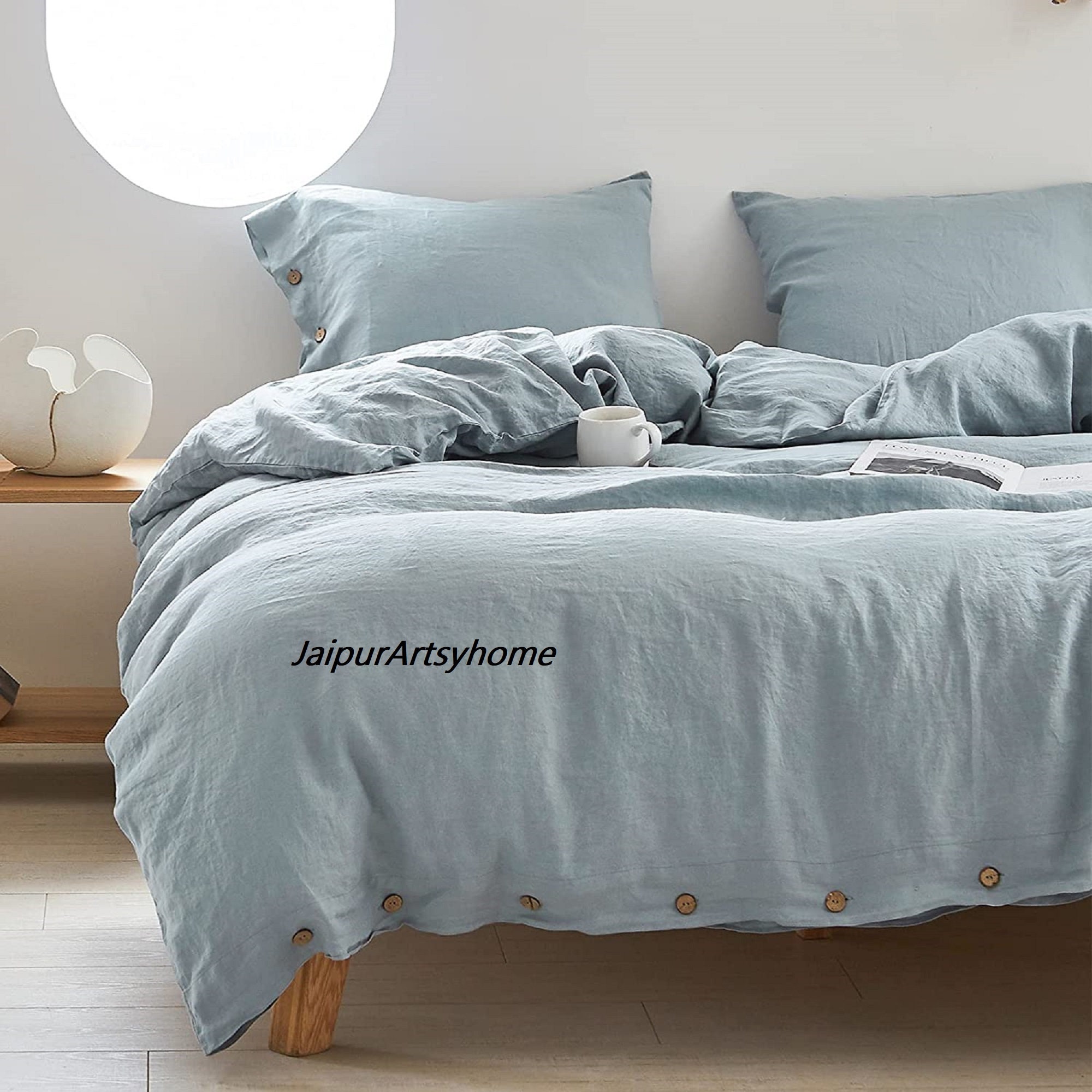 Dusty Blue Linen Duvet Cover Duvet Cover With Buttons Boho - Etsy