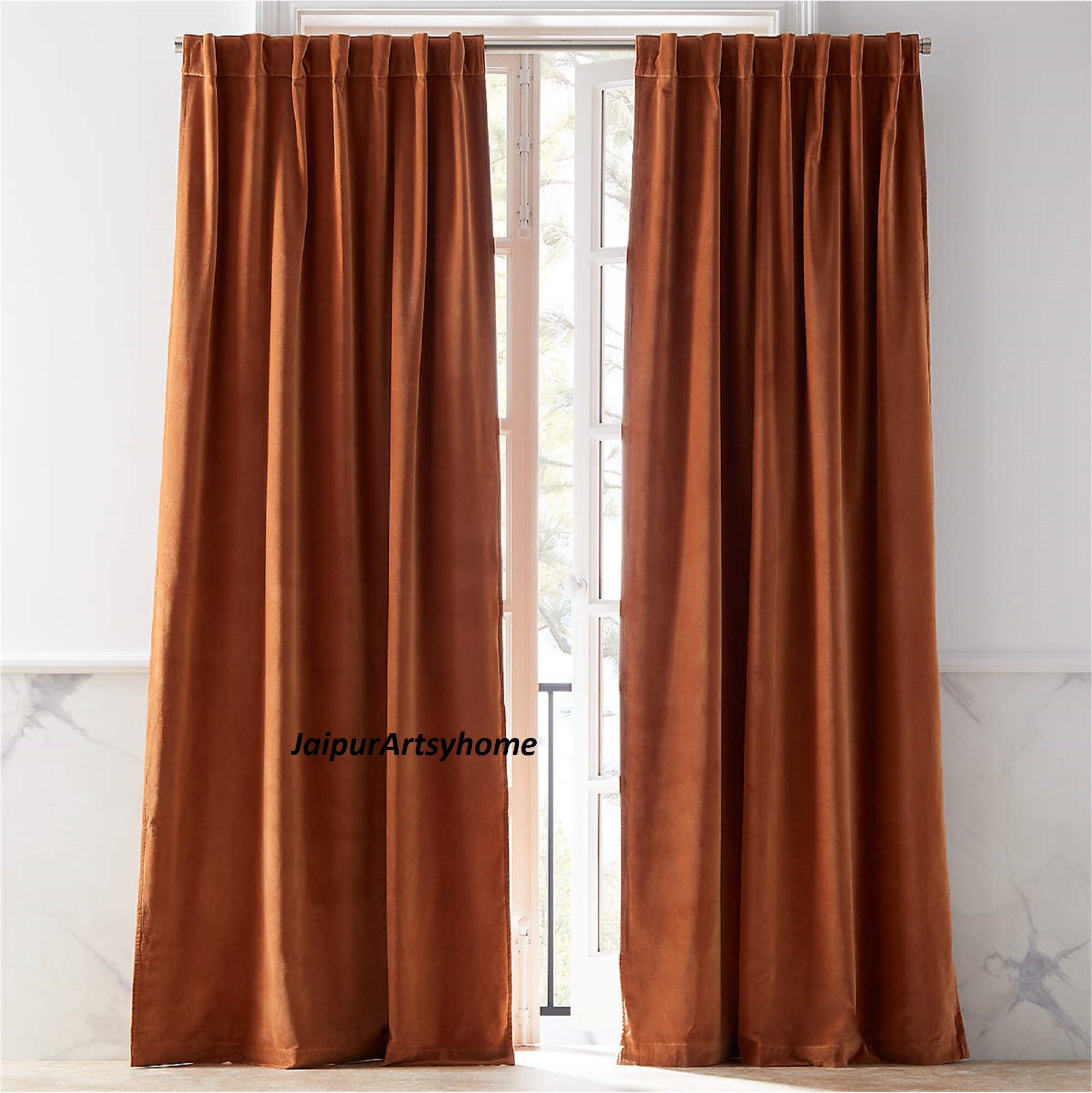Luxury Cotton Velvet Curtain Rust Color Velvet Curtain - Etsy