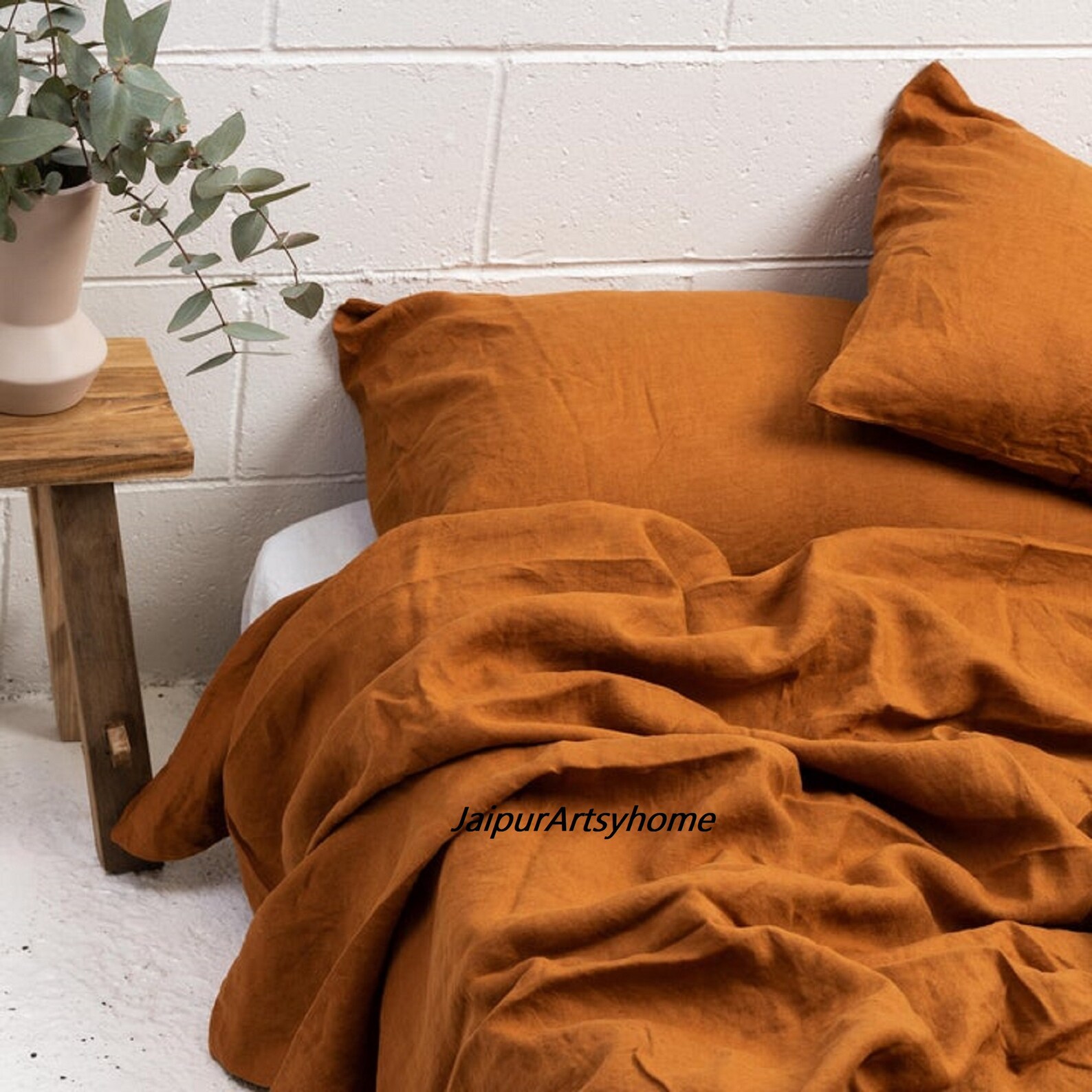 Linen Duvet Cover in Rust Color. Stonewashed Linen Bedding | Etsy