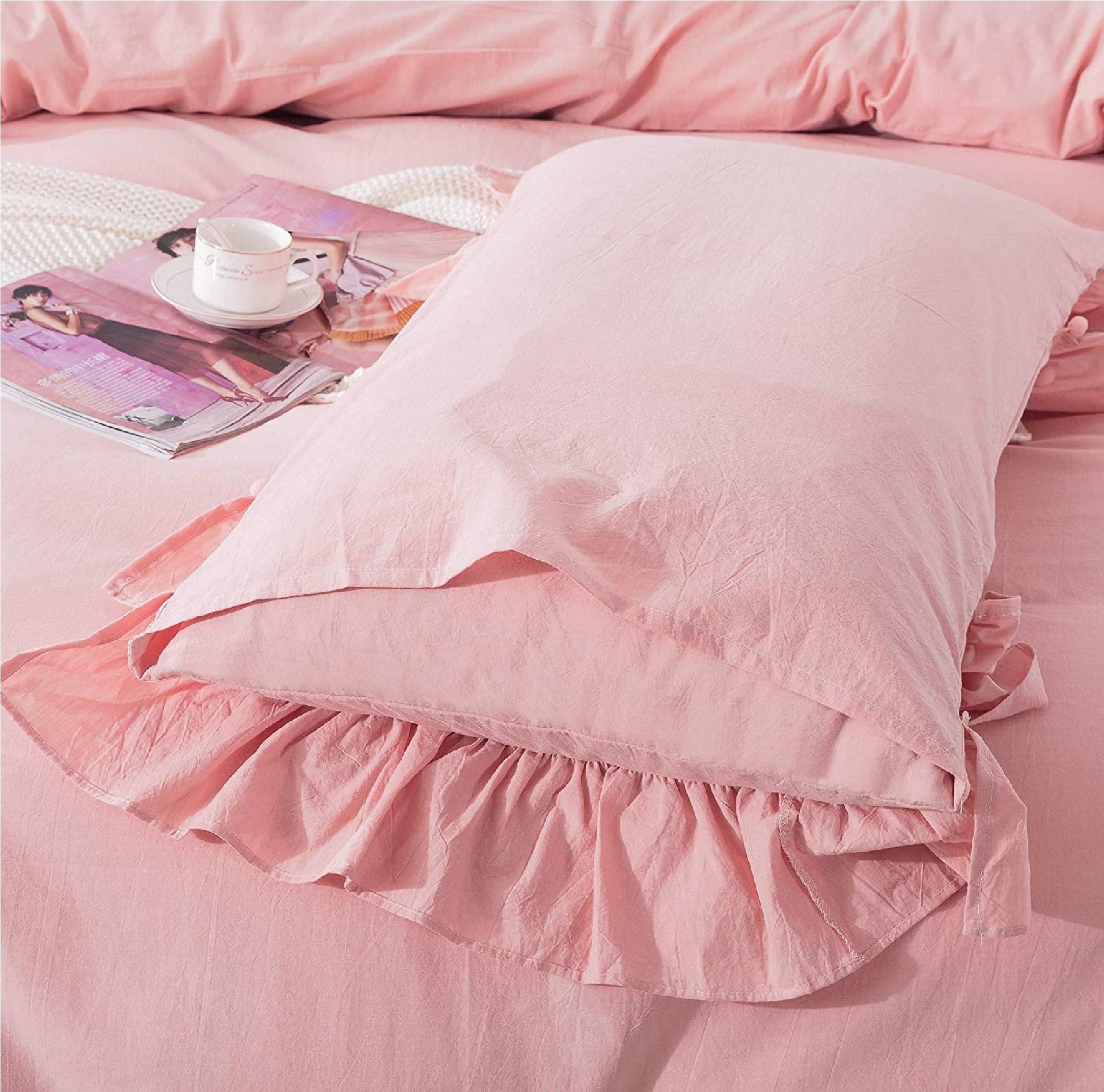 Pink Ruffle With Pom Pom Duvet Cover Washed Cotton Duvet Cover Etsy