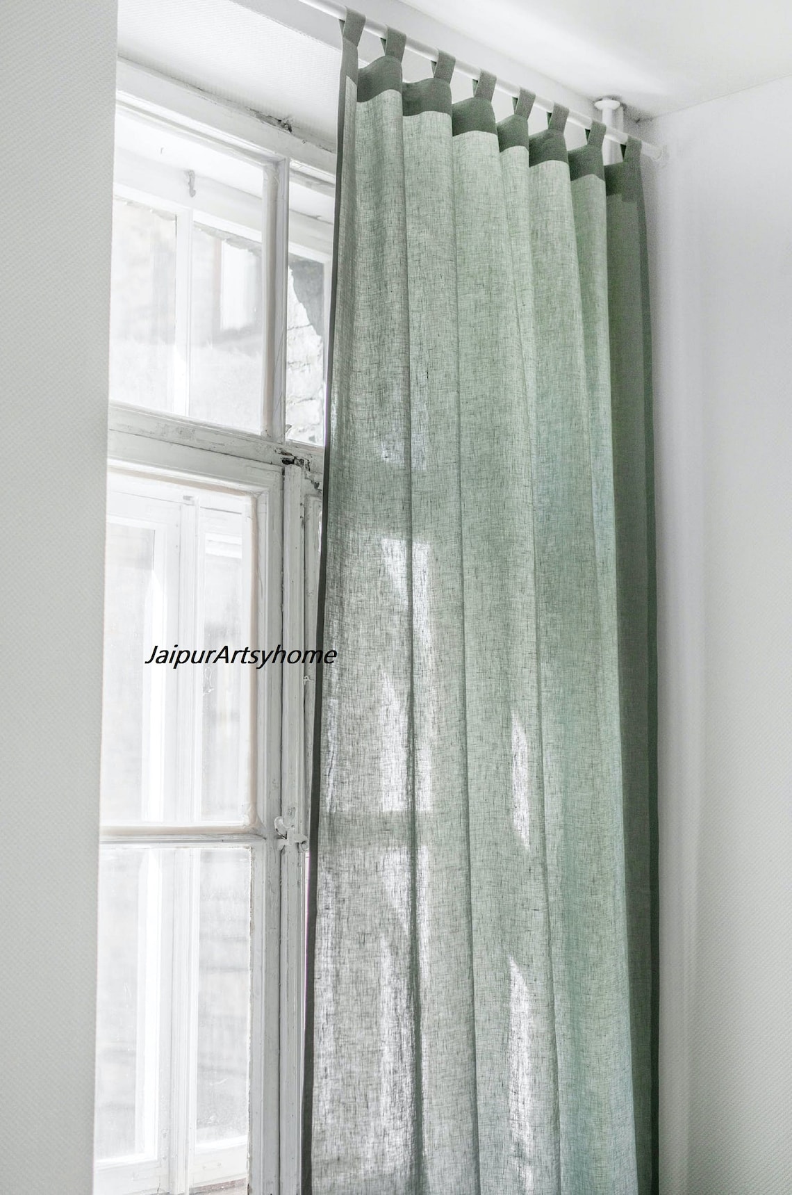 Linen Curtain in Sage Green Color Window Curtain Boho Curtain - Etsy